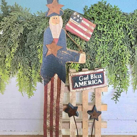 Accents | Primitive American Distressed Uncle Sam Patriotic Flag ...